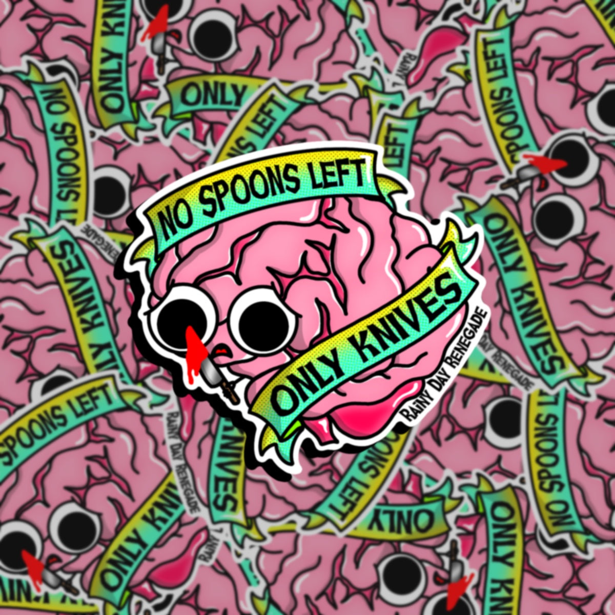 No Spoons Only Knives Brain Sticker – Rainy Day Renegade
